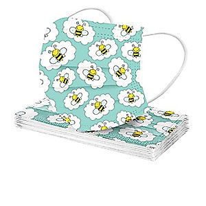 Hozxclle 50 PC Adult Summer Disposable Face_Masks Bee Floral Printed Print Face Bandanas Facecover Breathable 3 Ply Filter,Green