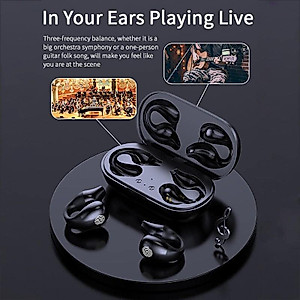 Ear-Clip Bone Conduction Headphones Bluetooth 5.3, Painless Wireless Open Ear Clip on Headphone,Waterproof Mini Sport Running Earring Earphone, Noise Cancelling HiFi Quality Long Battery Life (Black)