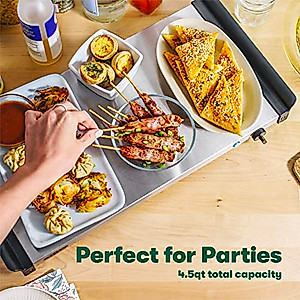 BELLA 4.5 Quart Triple Electric Buffet Server, Food Warming Tray & Slow Cooker - Brushed Stainless Steel Heated Serving Station for Parties & Catering