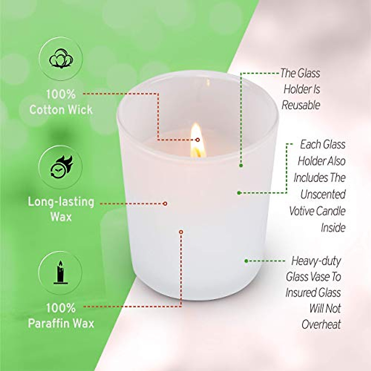 KISCO CANDLES Votive Candles with Holders 24-Pack 12 Hours | Frosted White Decorative Glass Home Décor | Beautiful Living Room, Kitchen, Bathroom Lighting | Long-Lasting Wax