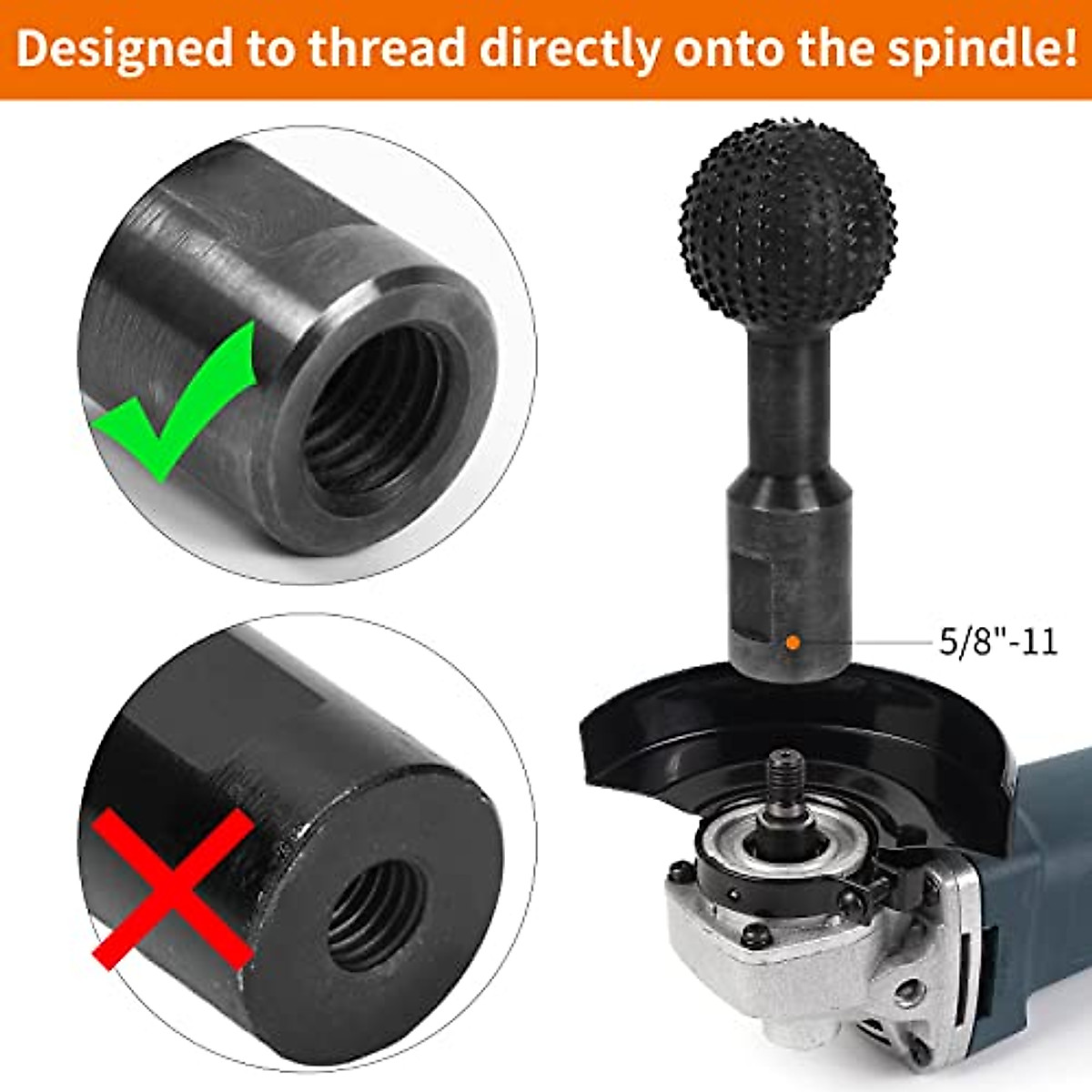 Pomsare Sphere Rotary Burr with 5/8-11 Threads for 4 1/2 and 5 Inch Angle Grinder, Ball Gouge Angle Grinder Attachments Power Carving Tools for Wood Carving Grinding Polishing Engraving