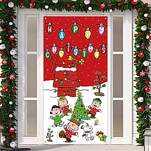 Christmas Door Cover Christmas Banner White Dog New Year Winter Xmas Decor Red Christmas Decorations for Home Party