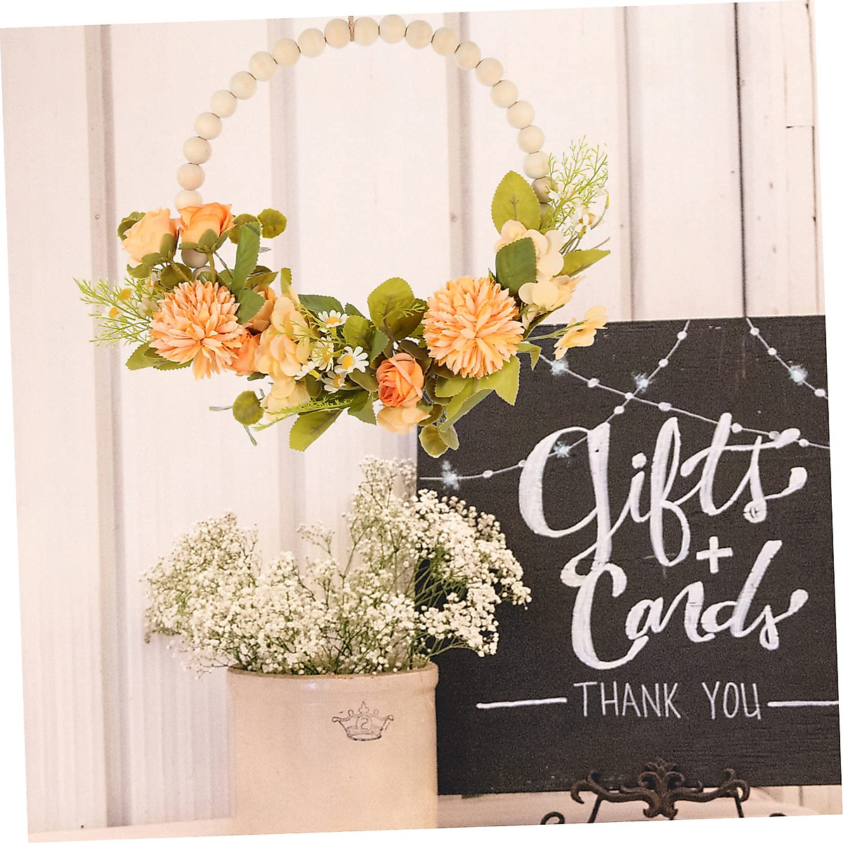 ULDIGI Faux Wood Bead Garland Green Wreath Artificial Wreath Wall Stickers& Murals Table Wreath Garland Fall Front Door Wreaths Eucalyptus Hoop Wreath Plastic Wedding Bride Lamb