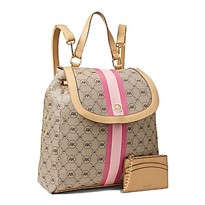 Anne Klein Ring Logo Backpack w/Varsity Stripe Pink One Size