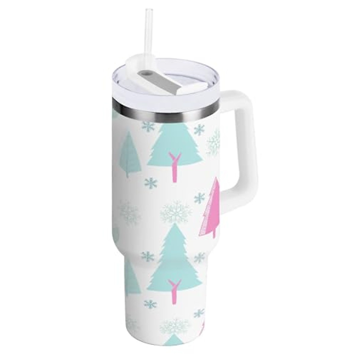 RPLIFE Various Trees Snowflakes Pastel 40 Oz Tumbler with Handle, Stainless Steel Coffee Tumbler, Insulated Coffee Cups with Lids