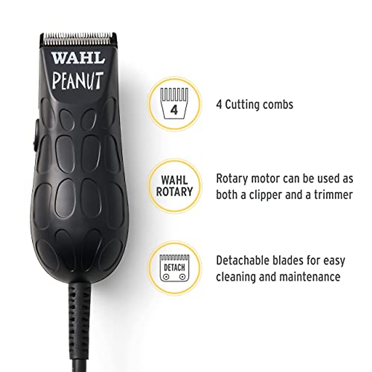 Wahl Professional Black Peanut Hair and Beard Clipper Trimmer with a Powerful Rotary Motor for Professional Barbers and Stylists - Model 8655-200
