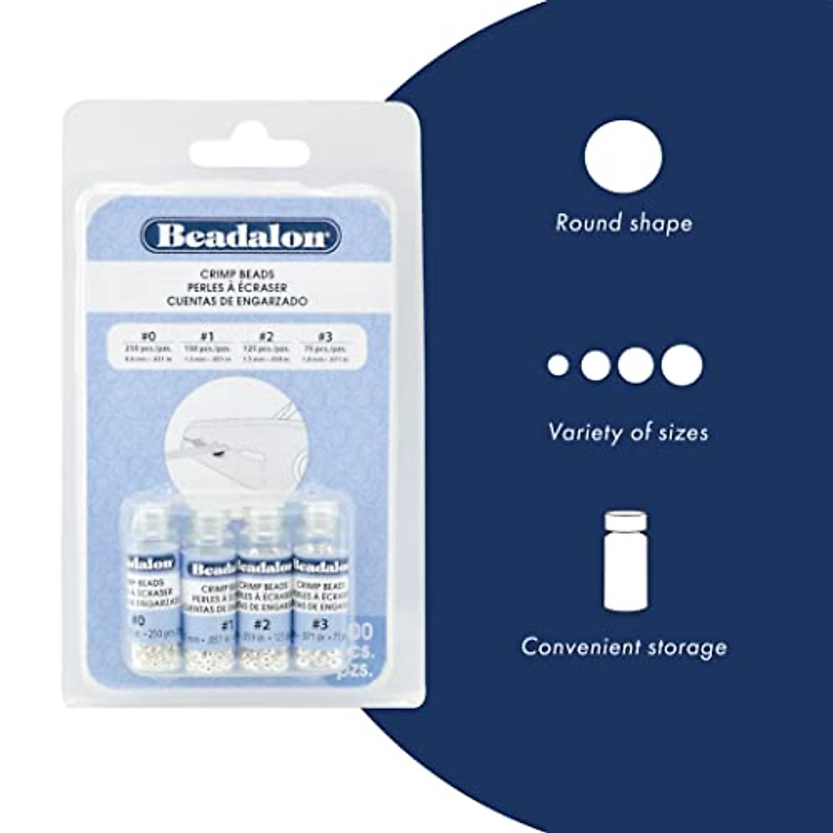 Beadalon Crimp Tube Assorted Sizes Variety Pack Silver Plated - 600 pcs, Size 1, 2, 3, 4, for Jewelry Making & Beading