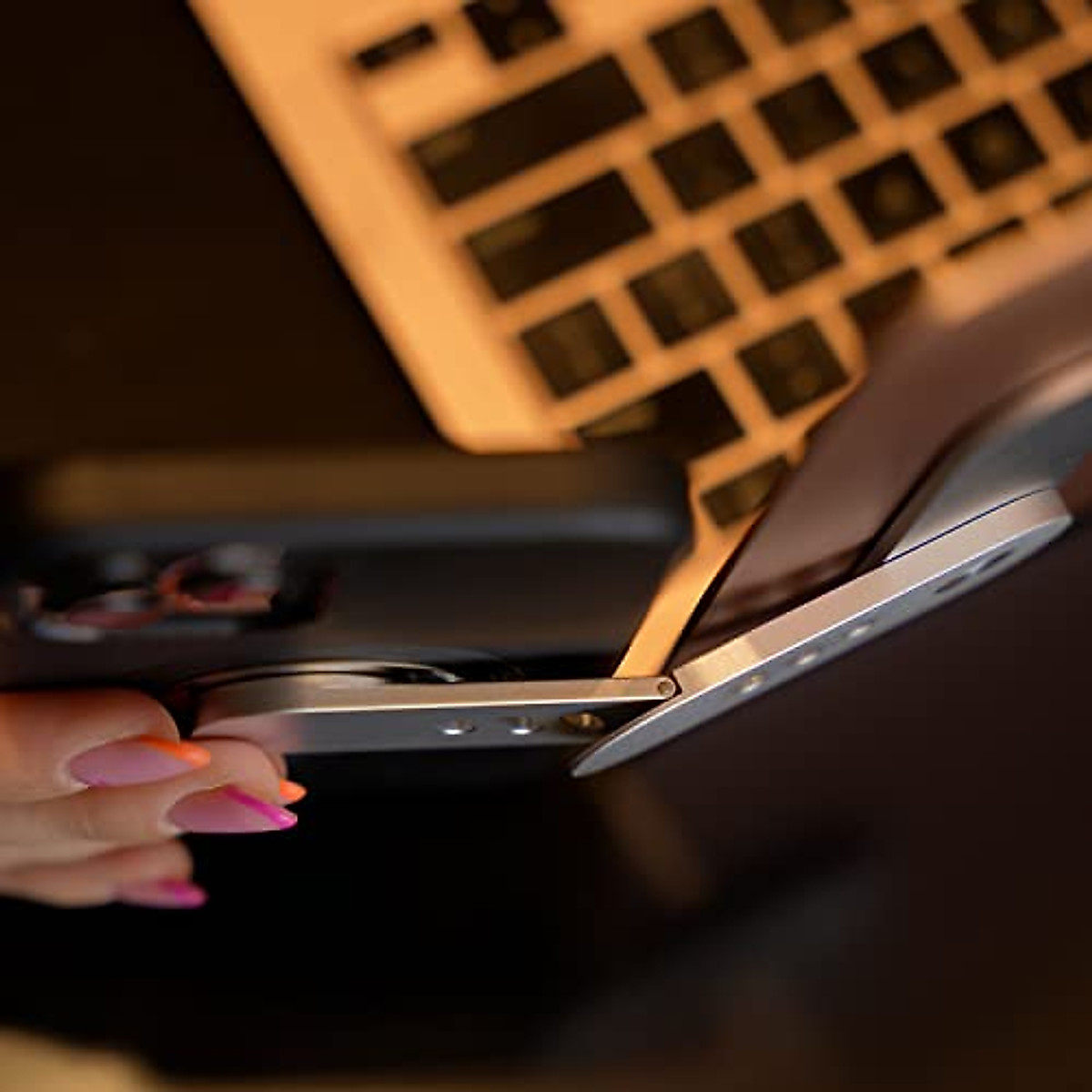 Doolkin® Pizo Mount, Laptop Phone Holder, Adjustable Laptop Stand, Foldable Laptop Side Mount Clip, Slim Portable Smartphone Stand, Computer Monitor Expansion Bracket, Magnetic Phone Mount