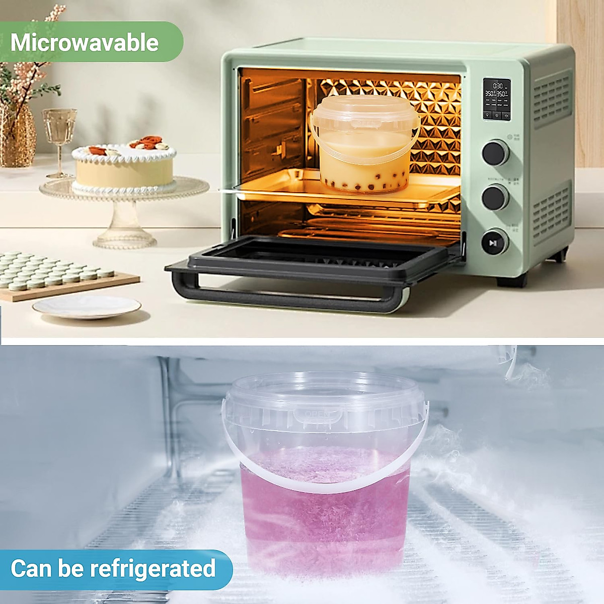 ASEVAT Clear Plastic Bucket with Lids and Handles, Reusable Food Storage Containers, Rum Buckets for Drinks for Snacks Deli Food Fruit, Cocktail, Leak Proof Bucket (White, 1 Quart)