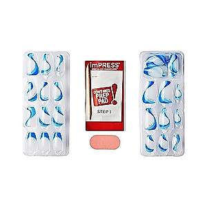 KISS imPRESS Press-On Manicure Fake Nails, Medium Coffin, Mesmerize, Blue, Comfortable, Super Hold Adhesive, No Glue/Polish, Chip Proof, No Dry Time, Smudge Proof, Waterproof | 30 Count