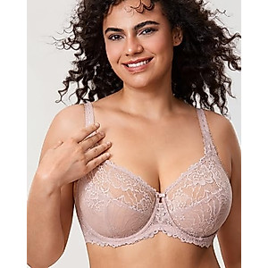 DELIMIRA Women's Plus Size Minimizer Bras Full Coverage Lace Unlined Underwire Bra B-K Cups Rose Smoked 40K