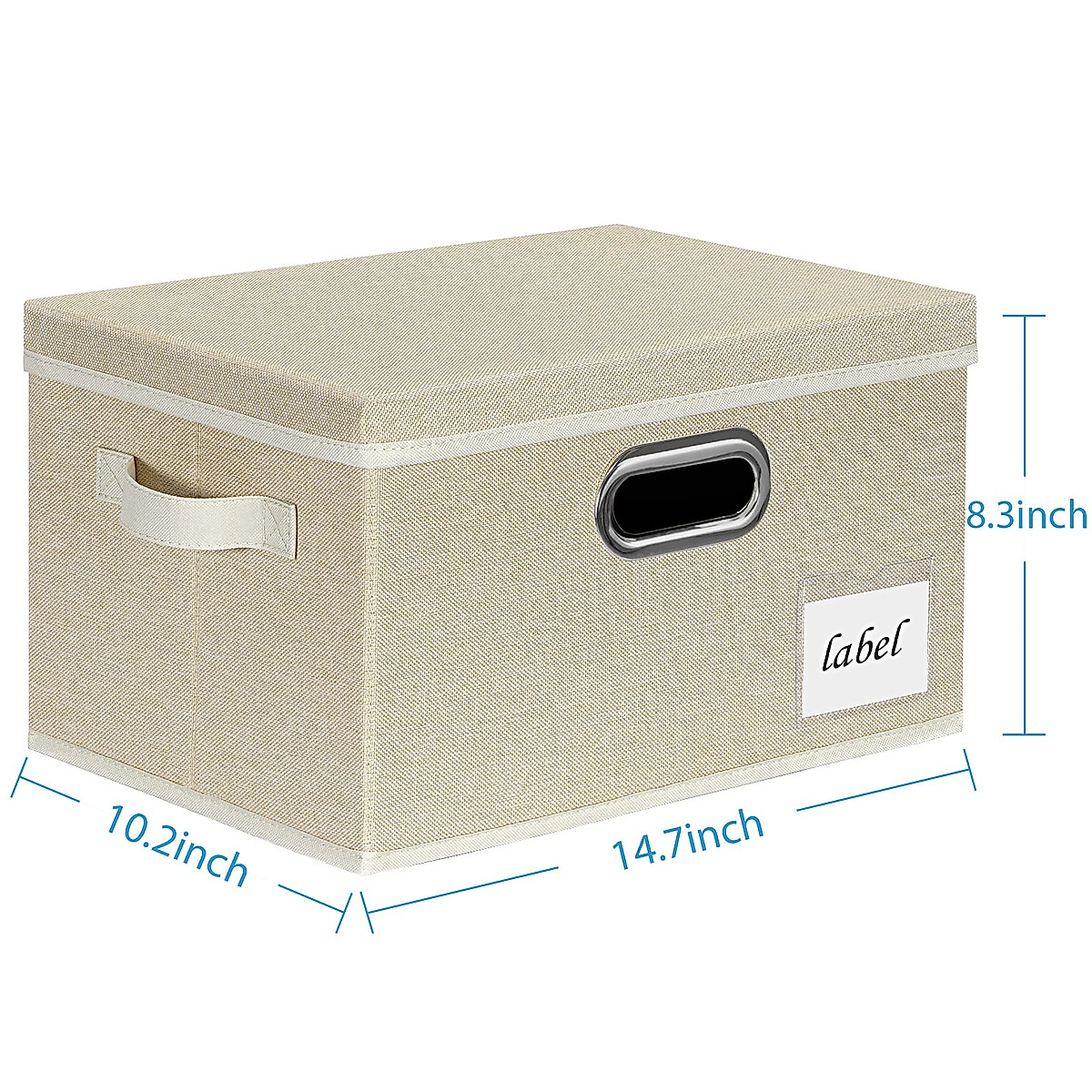 PFFVRP Large Storage Bins with Lids, Foldable Fabric Storage Baskets with Lids, Sturdy Storage Boxes with Labels and 3 Handles for Closet Home Bedroom Office (Beige)