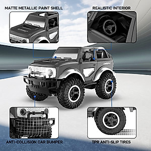 DEERC Remote Control Jeep Car with Realistic Headlight & Taillight, 160 Mins Play SUV Vehicle with Spare Tire, 2.4Ghz 1:18 All-Terrain Monster Trucks for Boys, Off-Road RC Trucks Gift for Kids