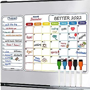 Magnetic Dry Erase Refrigerator Calendar with Markers- Monthly Fridge Calendar and Today List, Fridge Whiteboard with Back Magnet - Color Planner White Board