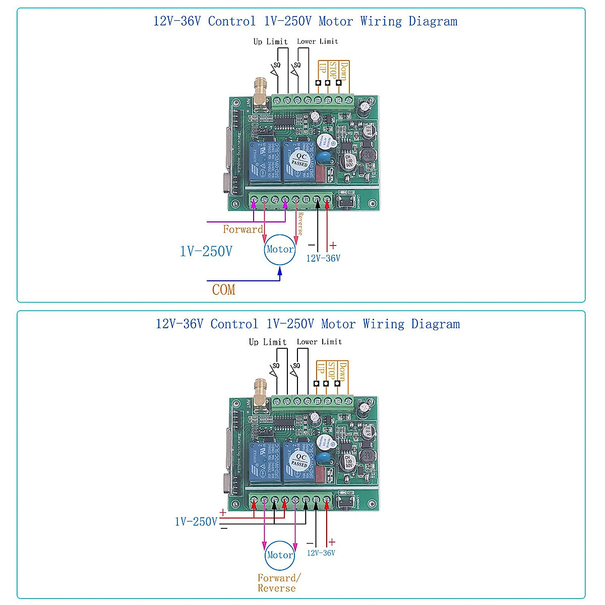 12V 24V 36V 2CH Universal Garage Door Remote Switch 433Mhz Wide Range Motor Forward and Reverse, 2 Channel Wireless Switch Garage Door keypad Universal Wireless (2X Control 433MHz)