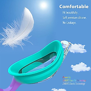 ZABERT 2 Pack Girls Swim Goggles, Swimming Goggles for Girl Kids Toddler Youth Junior Children Child Age 3 4 5 6 7 8 9 10 11 12 Years Anti Fog Teal Purple Black Pink