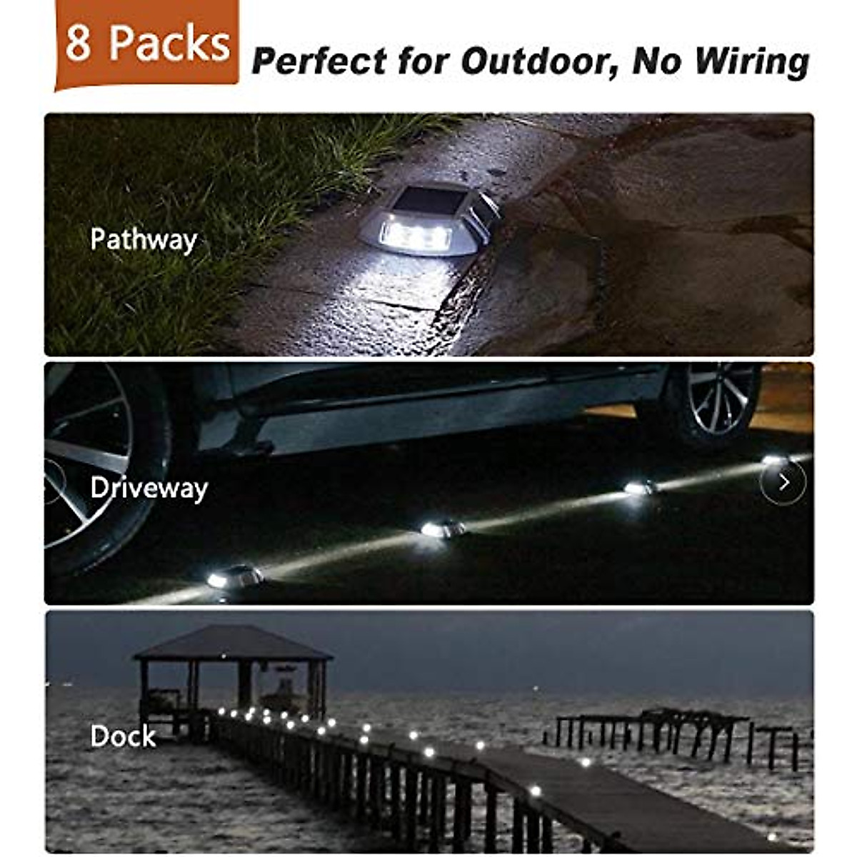APONUO Solar Driveway Lights, Solar Dock Lights Outdoor Driveway Lighting IP67 Waterproof Outdoor Boat Dock Lamp for Driveway Stair Pathway Deck Cool White （8 Packs）