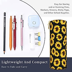Sunflower Cylinder Pencil Case Holder Zipper Pen Bag Pouch Stationery Cosmetic Bag