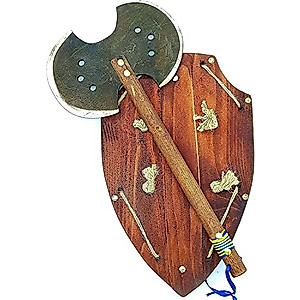 LOVARE Home Decor Wooden Shield - Viking Shield Wooden - Wood Shields and Axe Wooden - Wooden Viking Wood Sword and Shield - Wooden Shields for Boys - Wooden and Shield Set - Shield Unfinished Wood