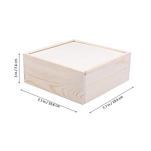STOBOK Wood Storage Box with Sliding Top Wooden Box Unfinished Wood Box Case Container Square Wood Case Diy Craft Jewelry Box Christmas Wedding Party Box (19.6x19.6x7.6cm)