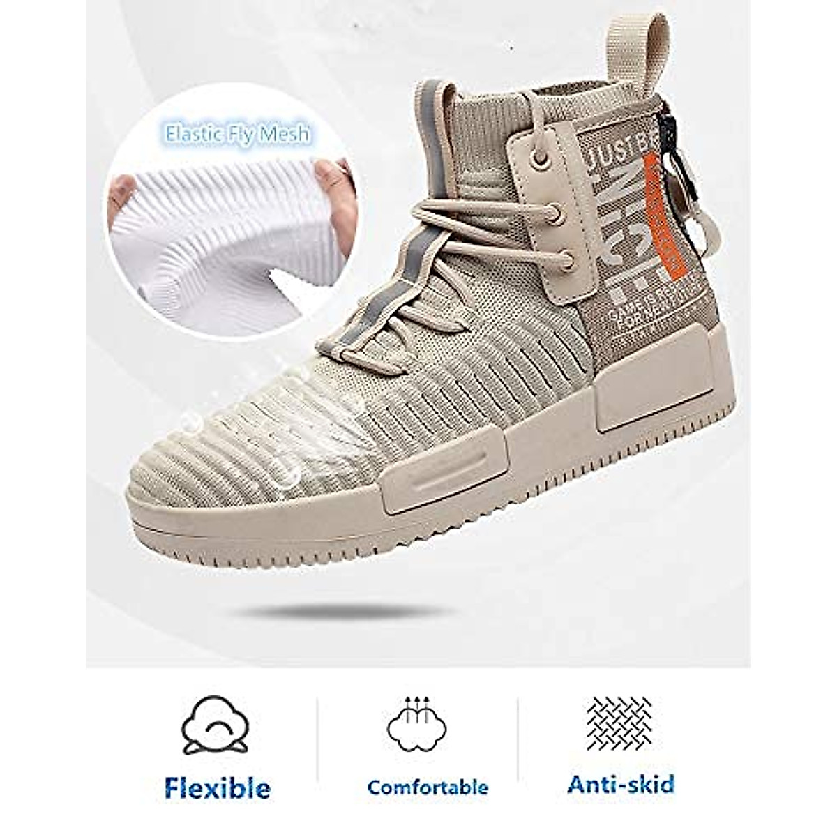 XIDISO Men’s High Top Fashion Sneaker Casual Slip on Walking Shoes for Men Beige