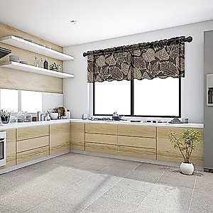 BOBOWUNY Thanksgiving Fall Sheer Window Valance Rod Pocket Valance Curtain, Gold Autumn Maple Leaves Black Backdrop Semi Sheer Drapery for Bedroom Kitchen Window Decor Curtains, 1 Panel 54"x18"