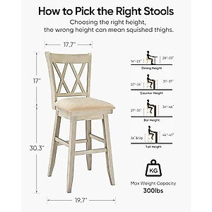 Bar Stools Set of 3, 30.3" Seat H for 39.3"~41.3" Counter Height, 360° Swivel Modern Bar Stool with Curved Wooden Back, Luxury Cloth Fabric Upholstered Counter Stools for Kitchen Island Counter