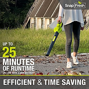 SnapFresh Leaf Blower - 20V Cordless Leaf Blower with 2.0Ah Battery & Charger, 130 MPH 140CFM Electric Leaf Blower for Lawn Care, Battery Powered Lightweight Leaf Blower for Yard Patio (Green)