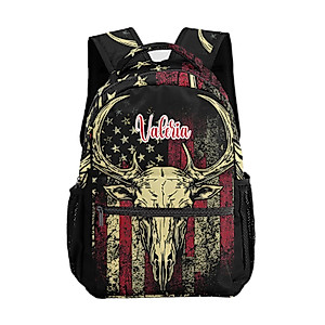 zaaprintblanket Custom with Name Text American Flag Camo Majestic Deer Antlers Nylon Backpacks Large Capacity Teens Shoulder Bags with Chest Strap