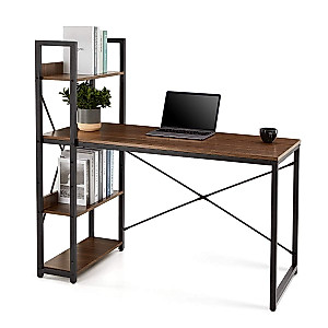 LIFEFAIR Home Office Desk with Shelves 47", Computer Desk Modern Writing Desk with Bookshelf for Home and Office Easy Assemble