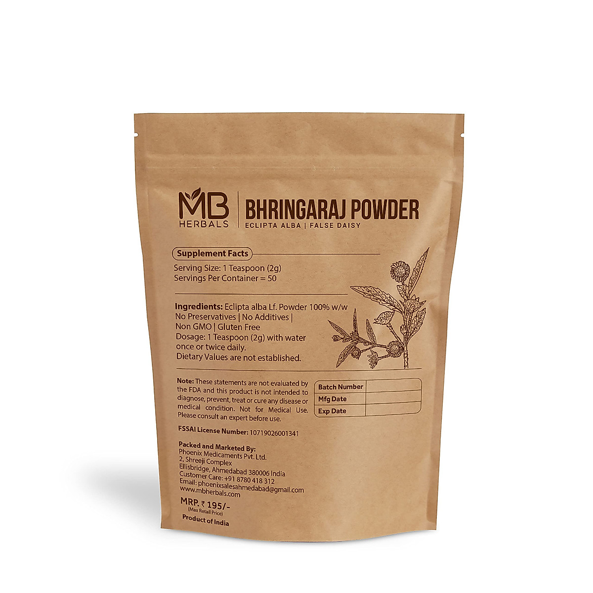 MB Herbals Pure Bhringraj Powder 100 Grams | Pure Bhringaraj Eclipta Alba Powder | Hair Growth