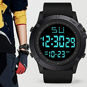 Men's Digital Sports Watch Large Face Easy Read Military Waterproof Wrist Watches for Men with Stopwatch Alarm LED Back Light