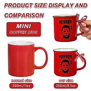 Whaline 4Pcs Halloween Mini Mugs with Plaid Ribbon Horror Movie Character Mini Coffee Mug Halloween Party Cups for Table Centerpieces Tiered Tray Decor Gifts