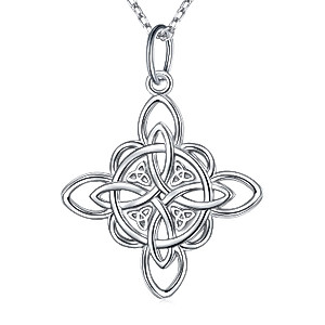 FLYOW Witches Knot Necklace 925 Sterling Silver Good Luck Irish Jewelry Celtic Triquetra Trinity Witches Knot Pendant Necklace for Women Birthday Graduation Christmas