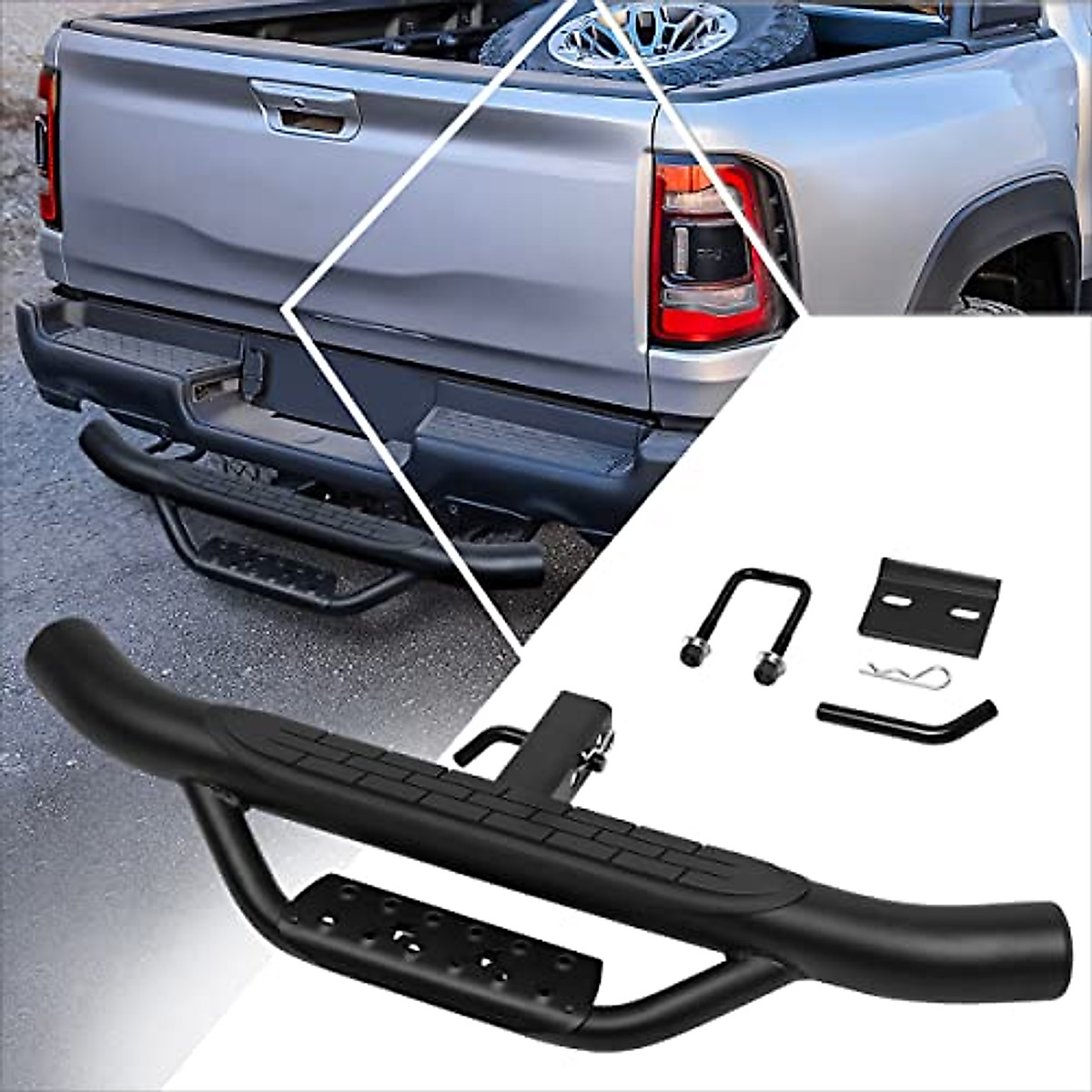 Universal 36" Wide X 4" OD Black Steel Trailer Towing Drop Hitch Step Bar Rear Bumper Guard Fits 2 Inch Receiver