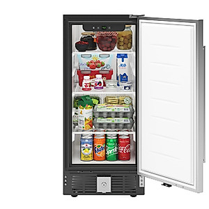 KoolMore 15” Inch 3 Cu. Ft. Built-In Mini Fridge for Food and Beverages with 3 Glass Shelves, Stainless Steel Door, LED Light for Home, Office, Garage, or Dorm Room Use (KM-BIR3C-SS)