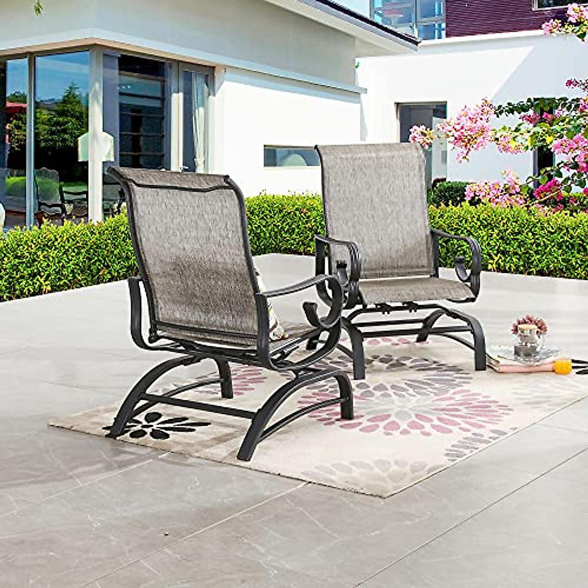 LOKATSE HOME Patio Bistro Armchairs Set of 2 Outdoor Dining Seating Chair with Fabric Metal Frame, Textilene Mesh, 2, Grey