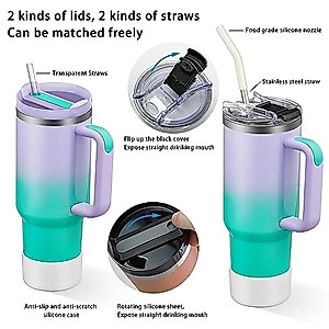 TEAMVV 40 oz Tumbler with Handle and Straw Stainless Steel Vacuum Insulated Tumbler Tea or Iced Coffee Mug for Hot or Cold Beverages 40 oz Tumbler with Handle(Fairyland Green)