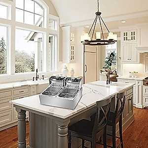 Winado 12.7QT Capacity Electric Deep Fryer with Baskets & Lids, 12L Countertop Stainless Steel Dual Tank Temperature Control Frying Machine, for Home & Commercial 5000W 60Hz 110V