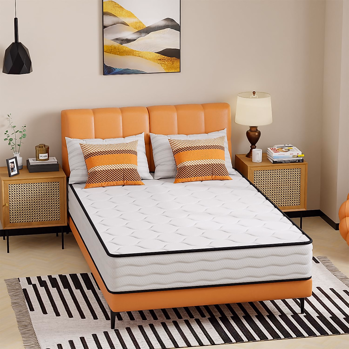 PayLessHere 10 Inch Innerspring Full Mattress Medium Firm Hybrid Mattress with Removable Cover CertiPUR-US Certified Bed-in-a-Box Pressure Relief Foam Mattress,White