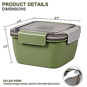 shopwithgreen 52 OZ to Go Salad Container Lunch Container, BPA-Free, 3-Compartment for Salad Toppings and Snacks, Salad Bowl with Dressing Container, Built-in Reusable spoon, Microwave Safe