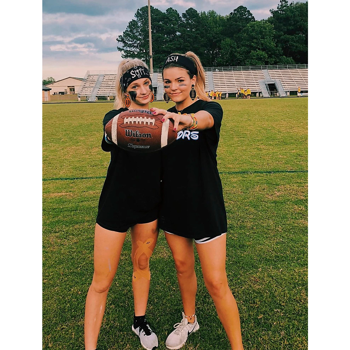 Beaded Football Earrings Handmade Cute Baseball Basketball Softball Soccer Teardrop Dangle Earrings Fun Play Ball Game Dangling Earrings Spring Summer Holiday Sport Party Favor Gift for Women Ladies (black football earrings)