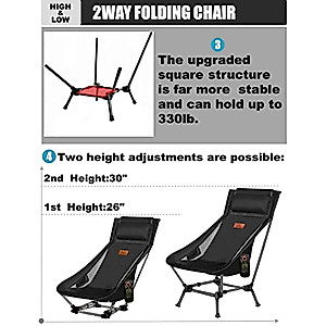 AnYoker Camping Chair, 2 Way Compact Backpacking Chair, Portable Folding Chair, Beach Chair with Side Pocket, Lightweight Hiking Chair 016 (Ink 2 Pack)