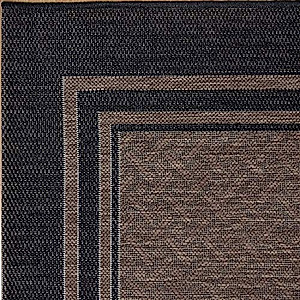 Gertmenian Indoor Outdoor Area Rug, Classic Flatweave, Washable, Stain & UV Resistant Carpet, Deck, Patio, Poolside & Mudroom, 5x7 Ft Standard, Simple Border, Black Nut Brown, 21358