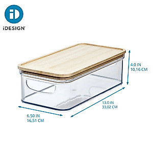 iDesign Recycled Plastic Crisp Storage Bin with Lid and Handles, The Rosanna Pansino Collection – 12.99” L x 6.53” W x 4.13” H, Clear Bin with Natural Wood Lid