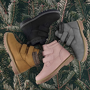 Tobfis Kids Waterproof Strap Work Boots (Toddler/Little Kid/Big Kid), Black PU, 2 M US