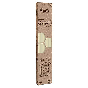 Hyoola 16" Beeswax Taper Candles - 16 Hour Burn Time - White Beeswax Candles - 4 Pack