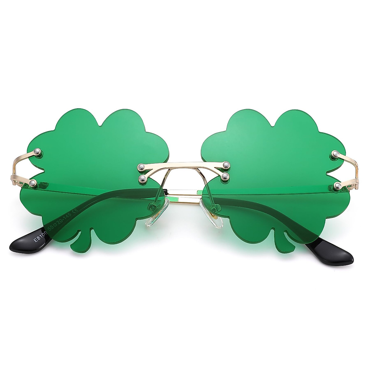 Melpomenia St. Patrick’s Day Green Sunglasses Irish Shamrock Four Leaf Clover Green Lens Shades Costume Party Glasses(Four Leaf Green)