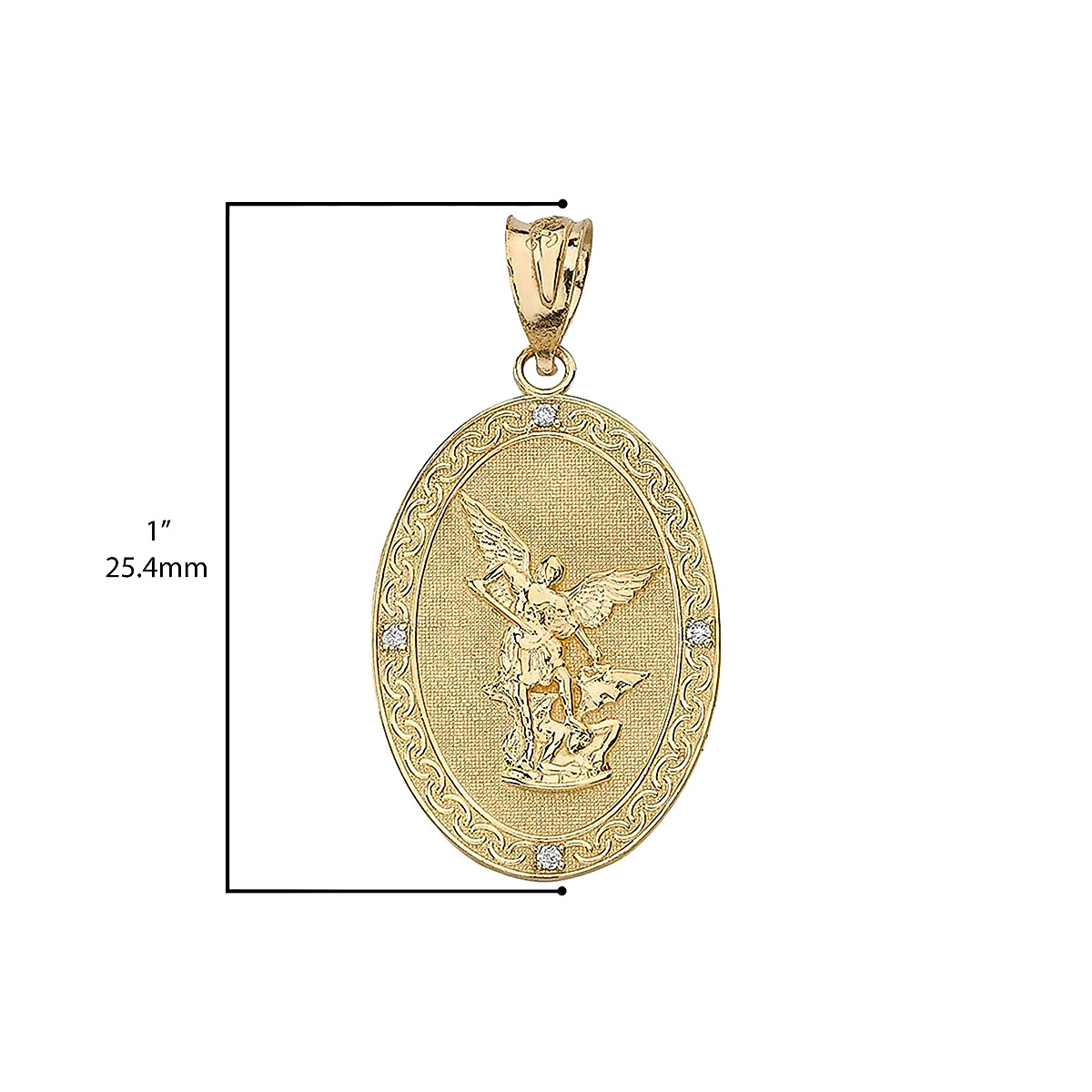 14K Yellow Gold Diamond Accented 1” Oval Saint Michael The Archangel Pendant Necklace (G-H Color, SI1-SI2 Clarity) - 18" Chain