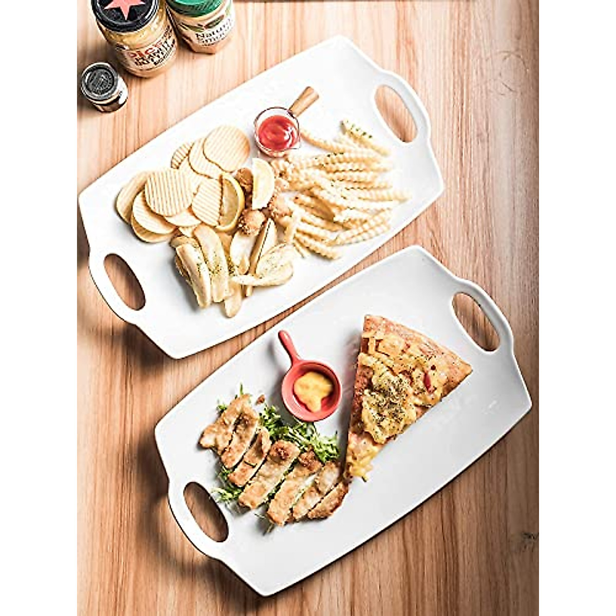 Serving Tray with Handle Exrta Large Porcelain Serving Platter Perfet for Display 16-Inch White